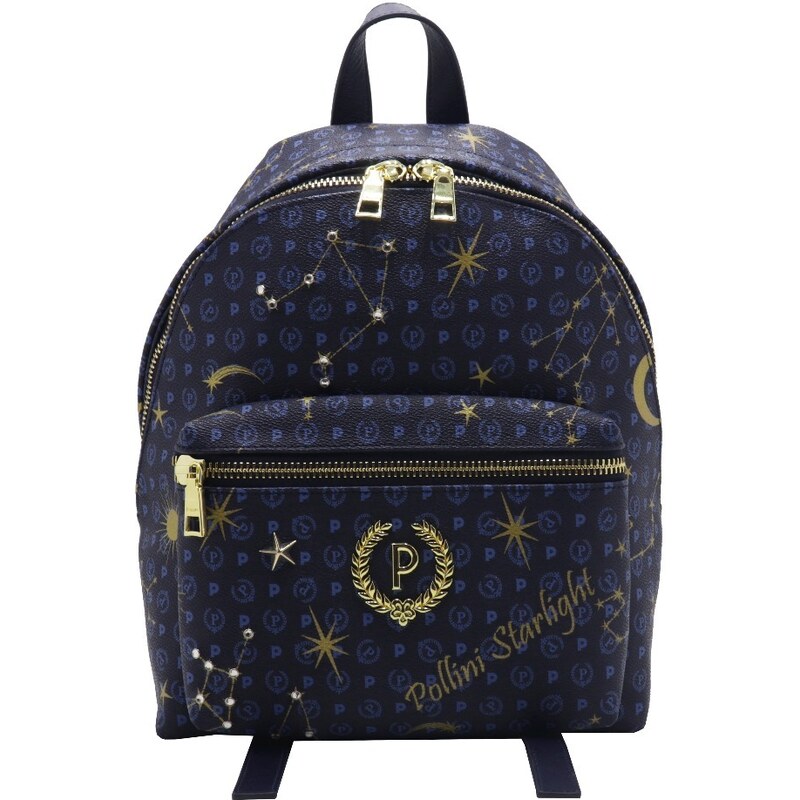 Pollini Zaino Starlight Heritage con Stampa Logo All Over in Blu e Nero ...