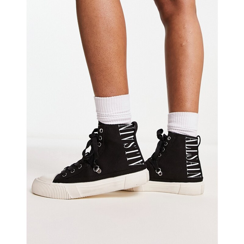 AllSaints All Saints - Elena - Sneakers alte stringate in tela nera ...
