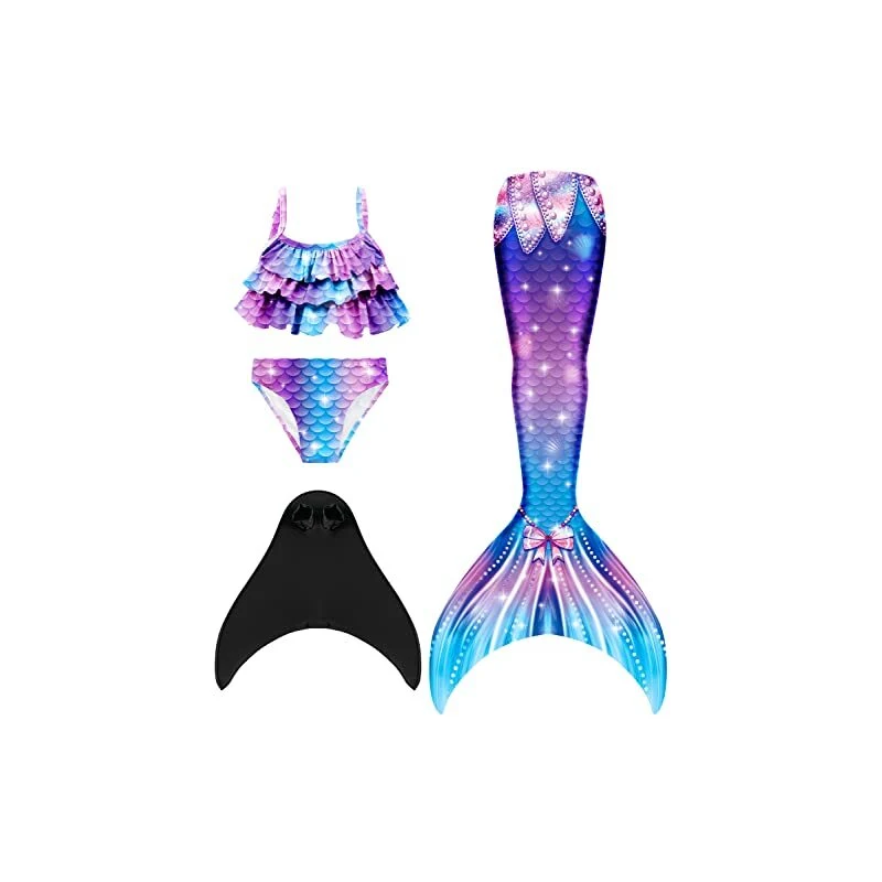 DNFUN Costume da Bagno a Coda Sirena Bambina con Pinna Coda da Sirena ...