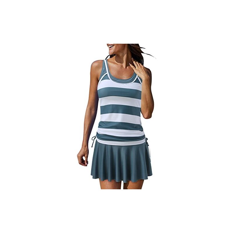 Generico 2023 Costume Da Bagno Diviso Da Donna Tankini Con Stampa A Righe Grigio Scuro Set