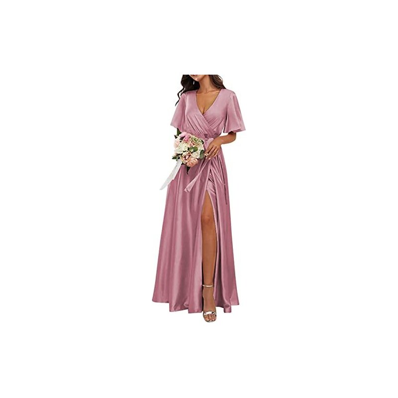 KURFACE Abiti da damigella d'onore da sposa Wrap V Neck Flutter Sleeve ...