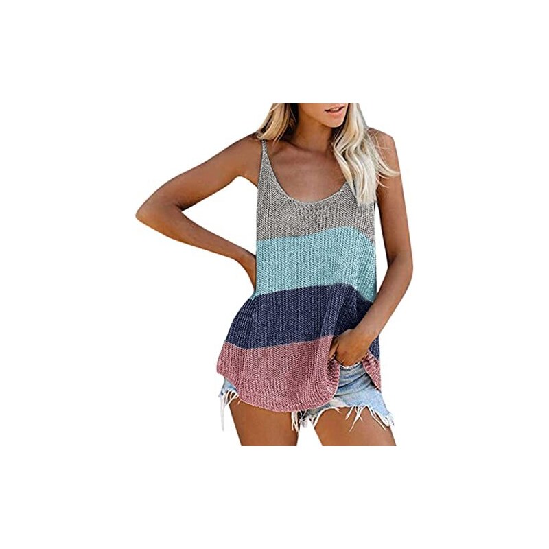 NIUREDLTD Maglia estiva da donna con scollo a U, casual, senza maniche ...