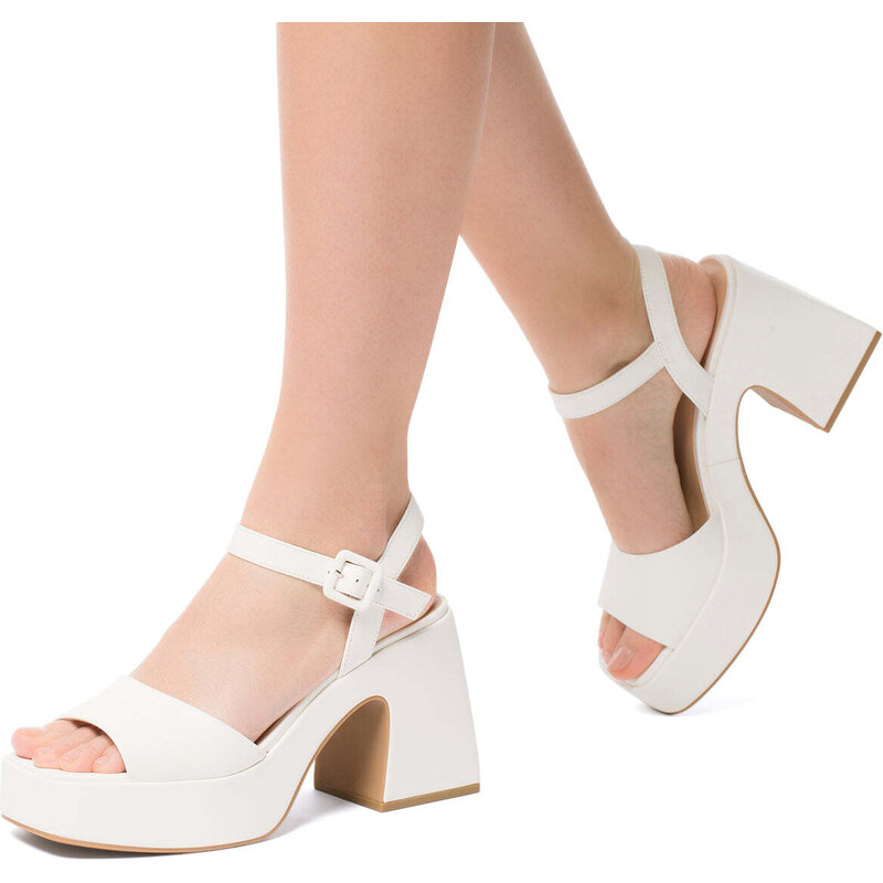 Sandali bianchi da donna con tacco a blocco e plateau Swish Jeans ...