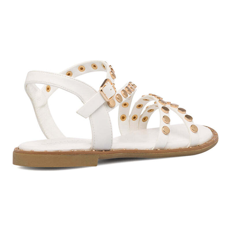 Sandali bianchi con borchie piatte da donna Lora Ferres - Stileo.it
