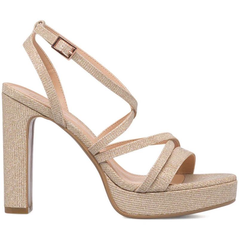 Sandali gioiello champagne glitterati da donna con tacco 11 cm e ...