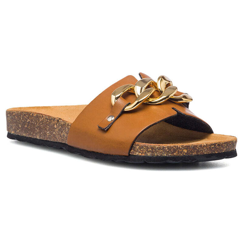 Ciabatte da donna color cuoio con maxi-catena Italia Trend Wendy ...
