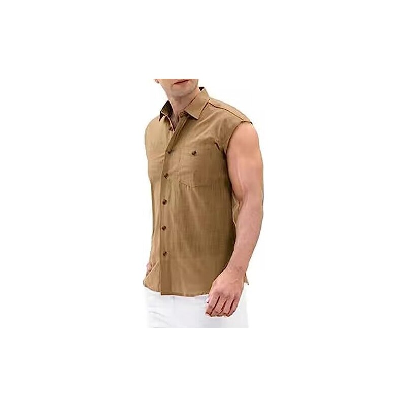 Suncolour Canottiera da Uomo Senza Maniche in Lino con Bottoni, Camicia ... Suncolour Canottiera da Uomo Senza Maniche in Lino con Bottoni, Camicia ...