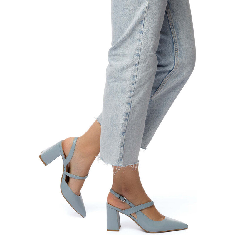 Décolleté slingback azzurre con tacco a blocco 7 cm Lora Ferres - Stileo.it