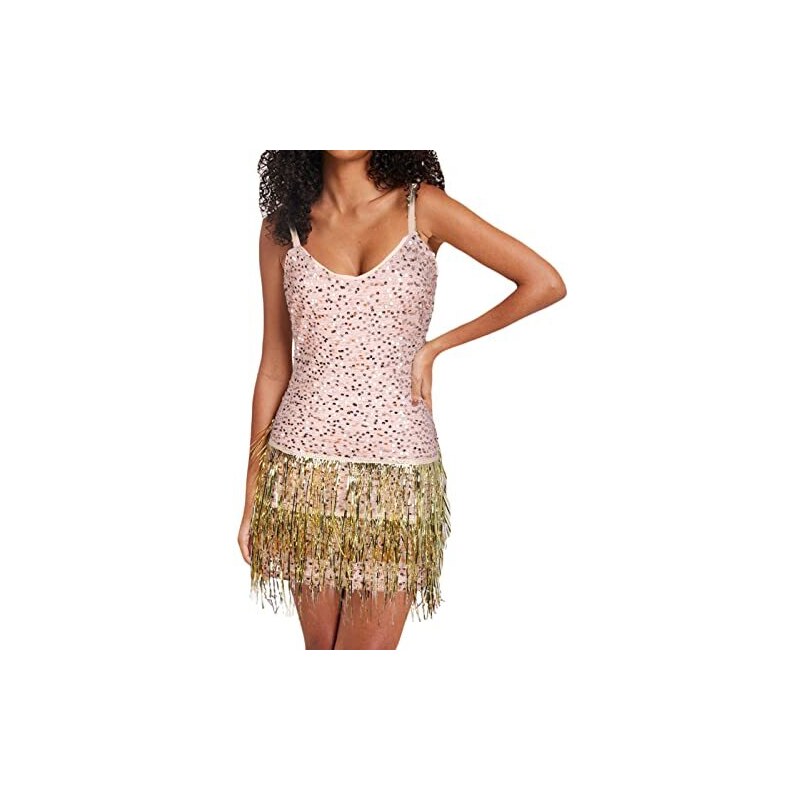 BHAWAN Mini abito da donna, abito da festa, con paillettes e frange ...