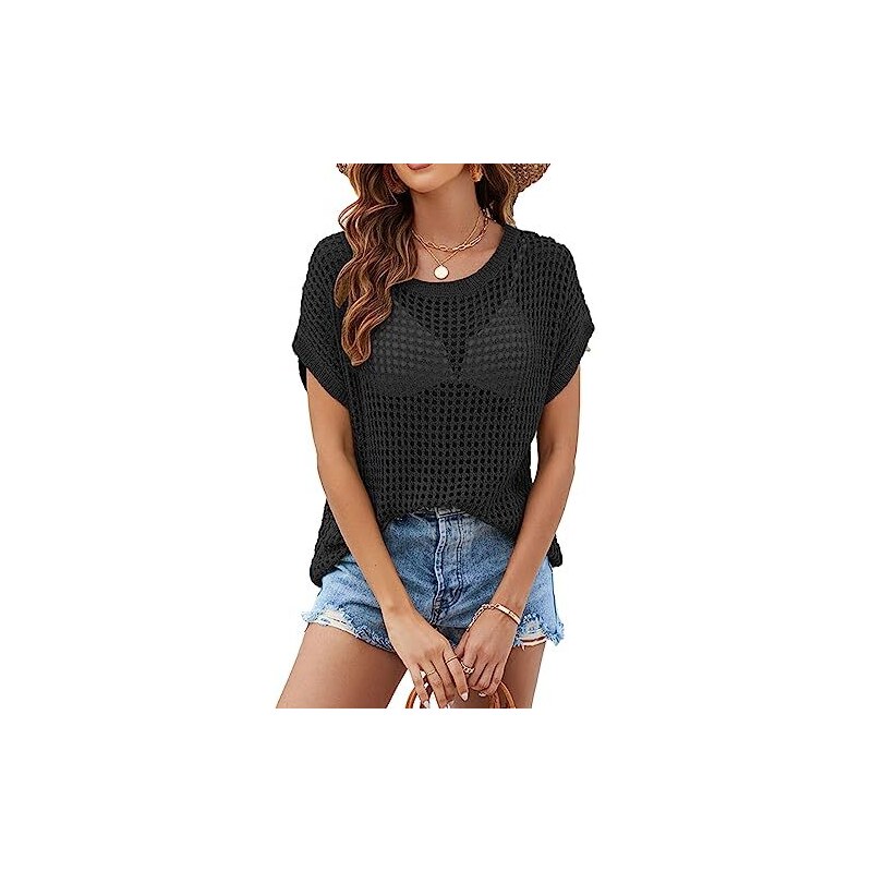 Ausla Top da Donna a Maniche Corte a Rete All'uncinetto con Scollo a ...