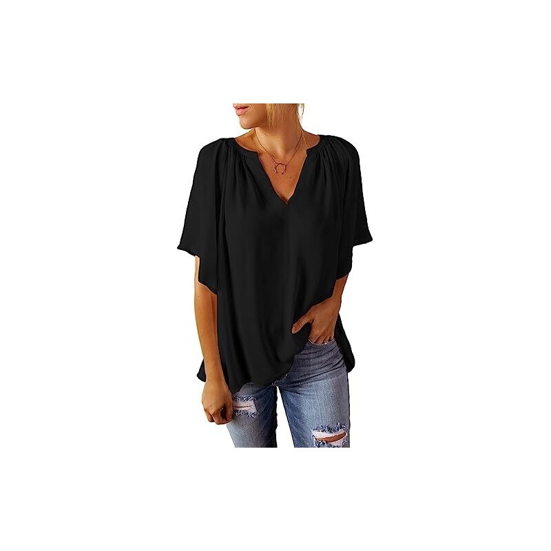 MOLIMI Camicetta da Donna Casual con Maniche a 3/4 a campanascollo a V ...