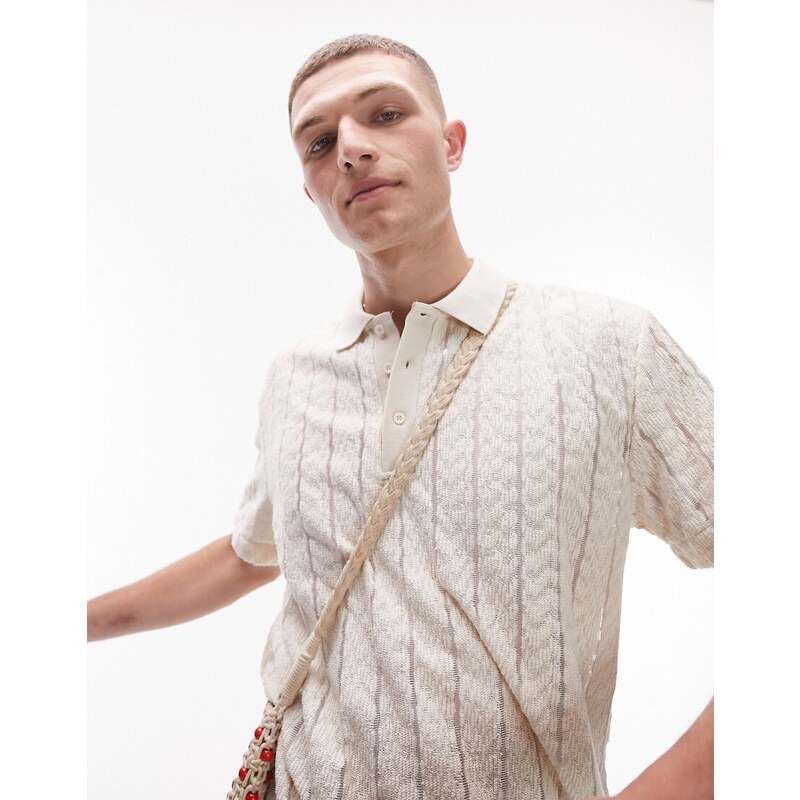 Topman - Polo oversize testurizzata écru in pizzo-Bianco - Stileo.it