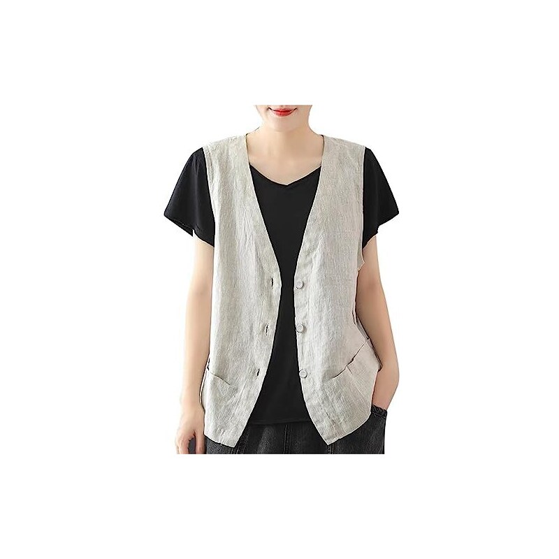 PAIDAXING Gilet in lino da donna in cotone britannico, senza maniche ...