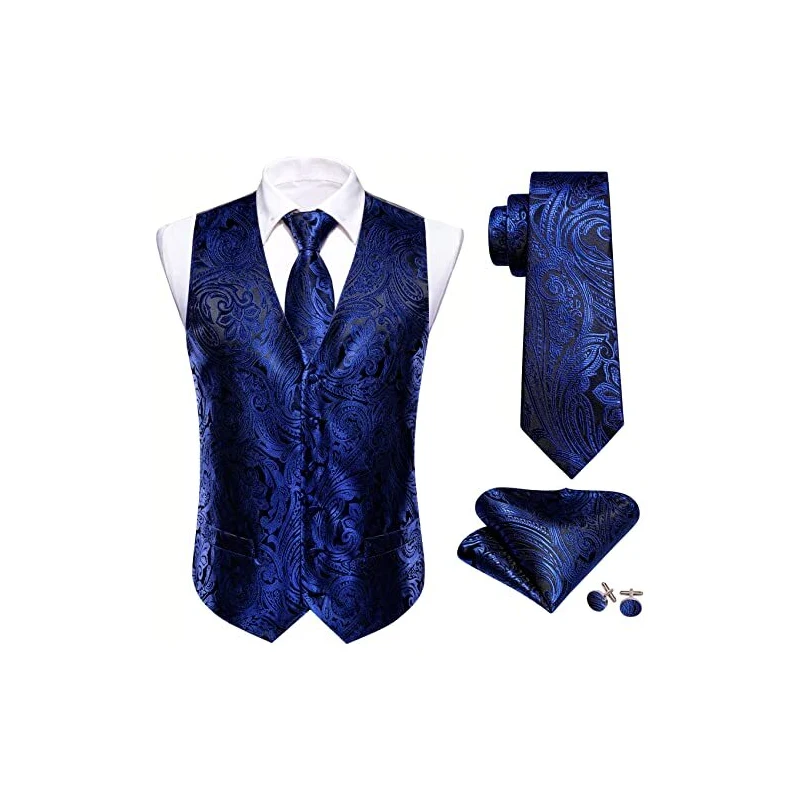 Barry.Wang Gilet da uomo con motivo cachemire, in seta jacquard, con ...