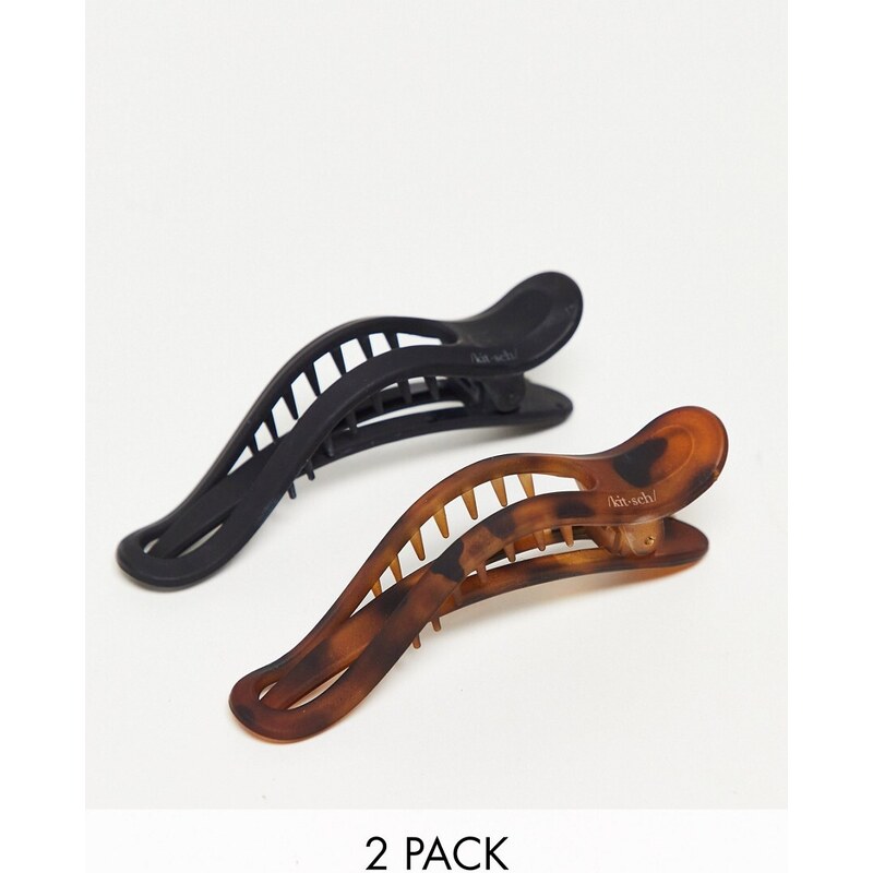 Kitsch - Confezione da 2 fermagli per capelli curvi - Nero e ...