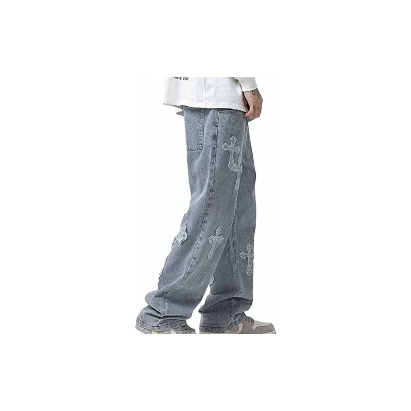 Yokbeer Jeans da Uomo Y2K Streetwear Fashion Baggy Straight Fit Jeans a ...