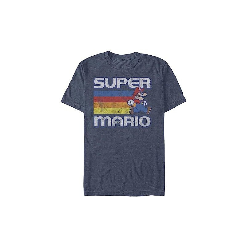Nintendo T-shirt da uomo Super Mario Running Retro Stripe, Navy Blue ...