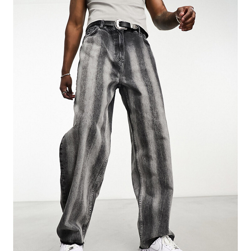 COLLUSION - x014 - Jeans ampi anni '90 nero slavato a righe - Stileo.it