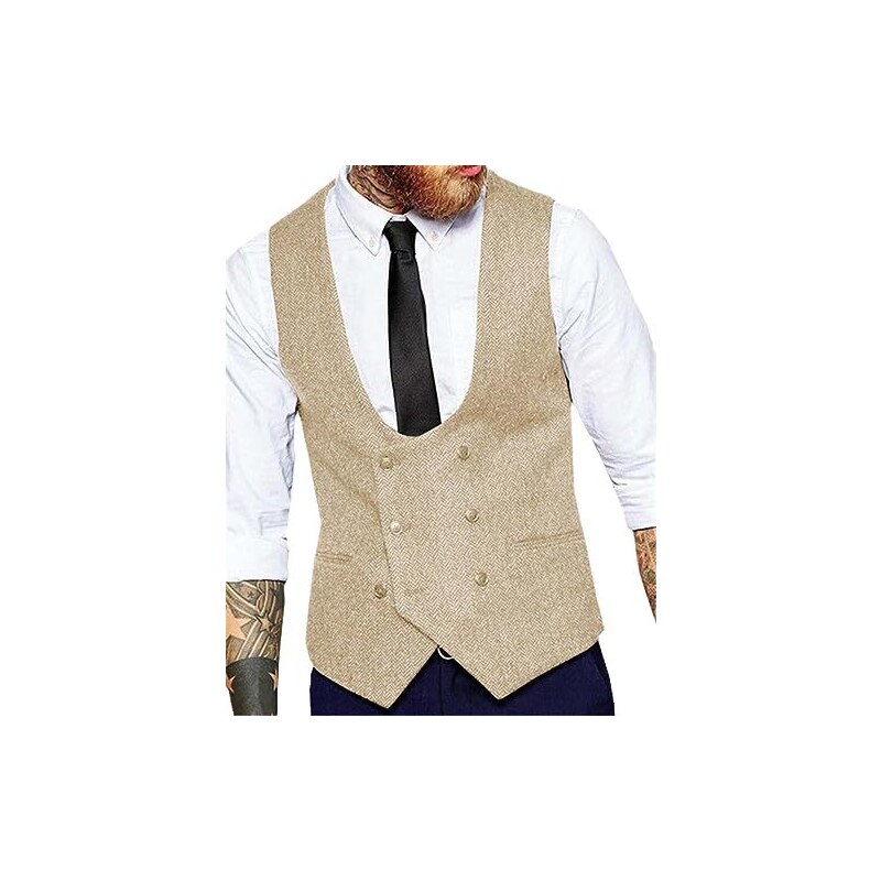 Dvbfufv Gilet Da Uomo Con Scollo A U, Gilet In Tweed Di Lana A Spina Di ...
