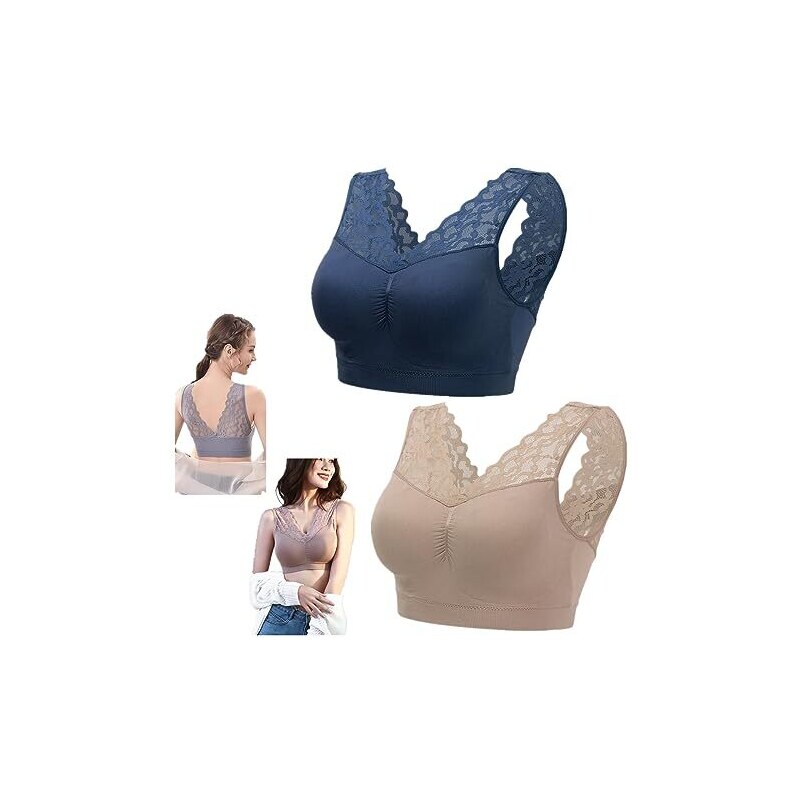 CHICNOVA 2Pcs Breathable Anti-Saggy Breasts Bra,Lady's Sexy Lace Cozy Sleep Sports Bra,Wireless ...