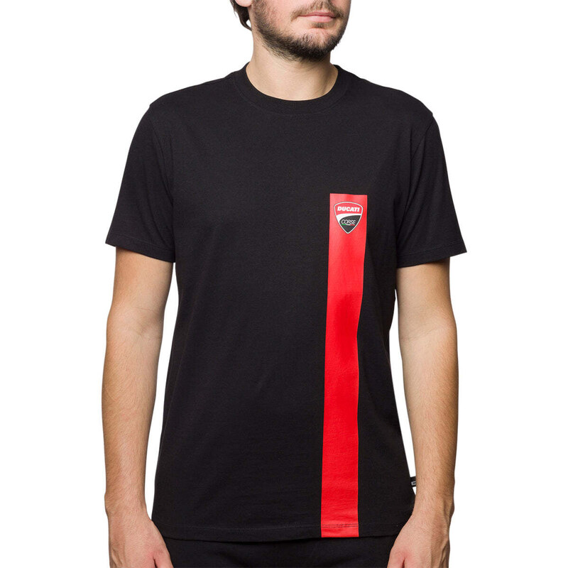 T-shirt nera da uomo con striscia rossa verticale con logo Ducati Corse ...