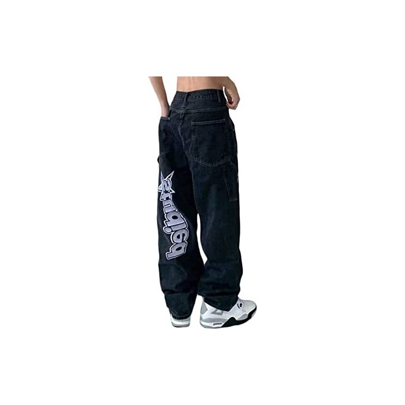 Awoyep Jeans Larghi Hip Hop da Uomo Stampa vestibilità Ampia Gamba ...