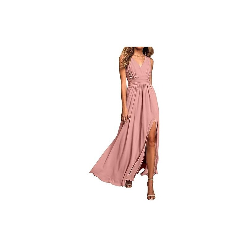 SAYNO Abito da damigella d'onore lungo da donna con scollo a V per ...