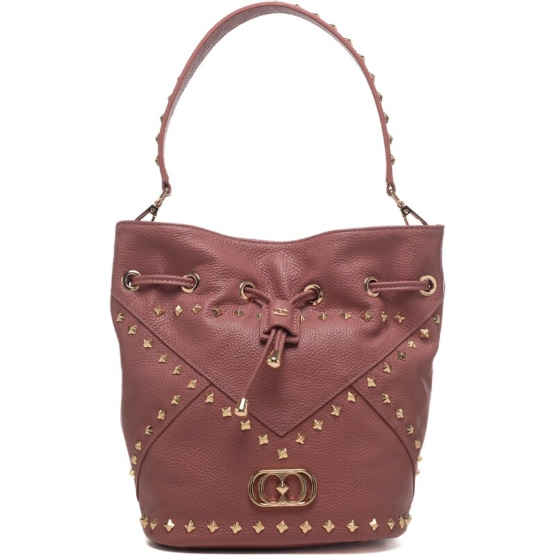 La Carrie borsa a secchiello donna in pelle color fard con borchie ...