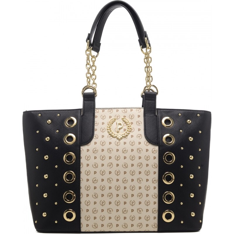 Pollini borsa a spalla donna con logo nero avorio - Stileo.it