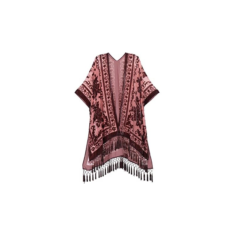 MJ SERECA Kimono lungo da donna in velluto burnout senza nappe, Paglia ...