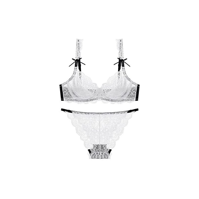 Generic Reggiseno Intimo Donna in Pizzo Intimo A B C D E Coppa,Bianco ...