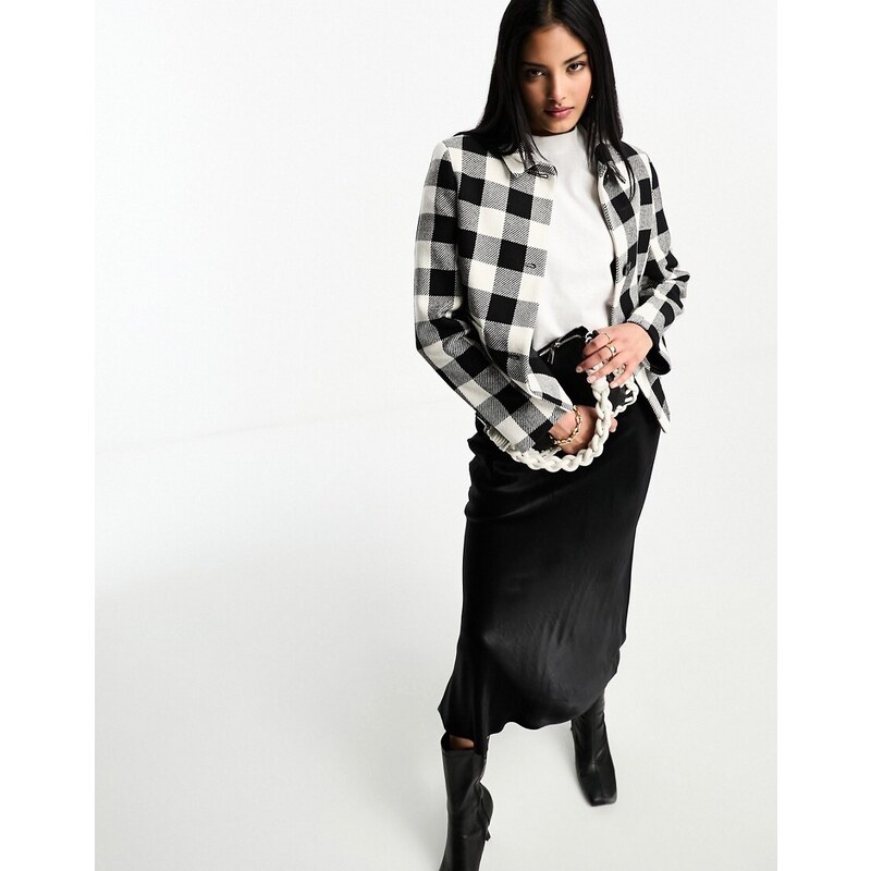 Helene Berman - Giacca corta a quadri quadri bianchi e neri con bottoni ...
