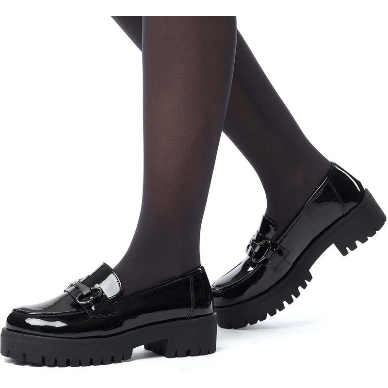 Mocassini neri in vernice da donna con suola chunky e morsetto Swish Jeans - Stileo.it