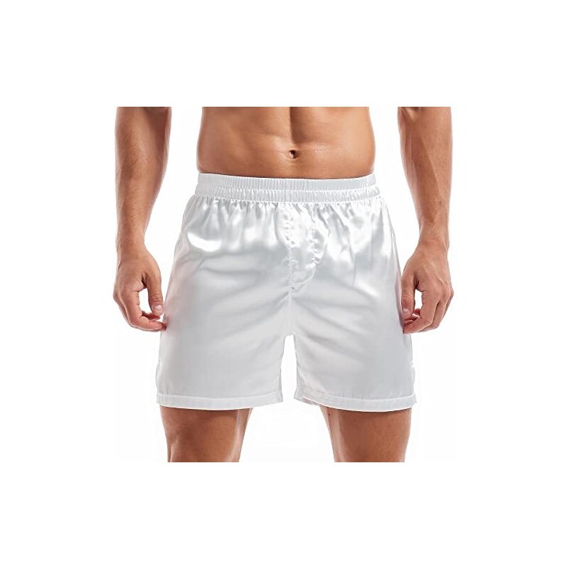 Amy Coulee Boxer da notte da uomo in raso, bianco, S - Stileo.it