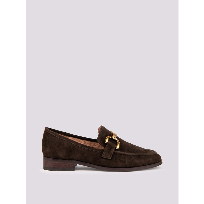 ANDREA MORANDO MOCASSINO CON MORSETTO FRONTALE IN CAMOSCIO MARRONE ...