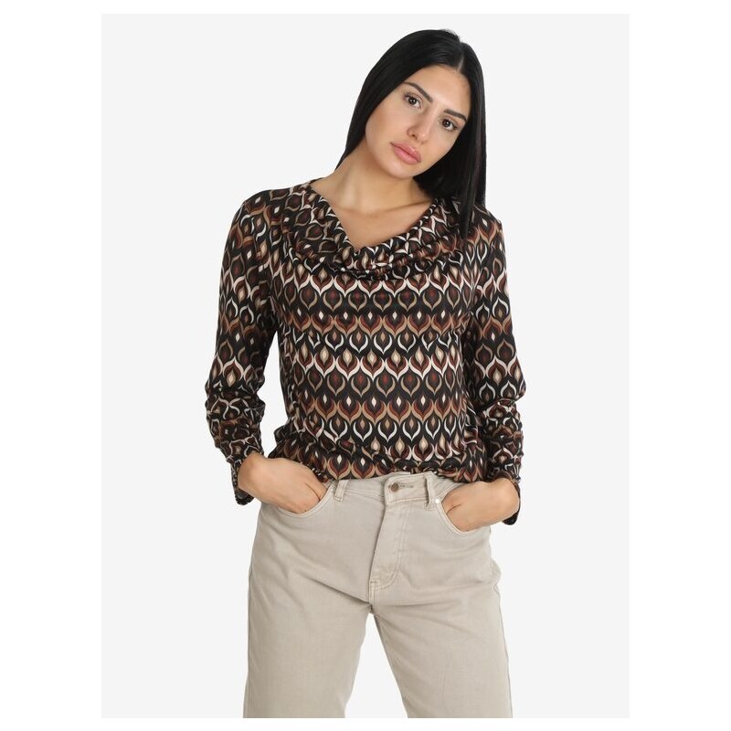 Solada Blusa Donna Con Scollo a Cascata Bluse Nero Taglia Unica - Stileo.it