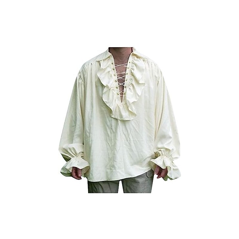 ORANDESIGNE Camicia da Pirata da Uomo Vampiro Rinascimentale Steampunk Gotico Increspato Costume ...