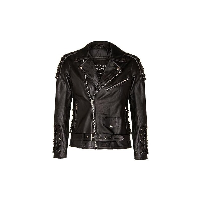 Infinity Leather Giacca biker Brando nera da uomo LIVE TO RIDE in pelle ...