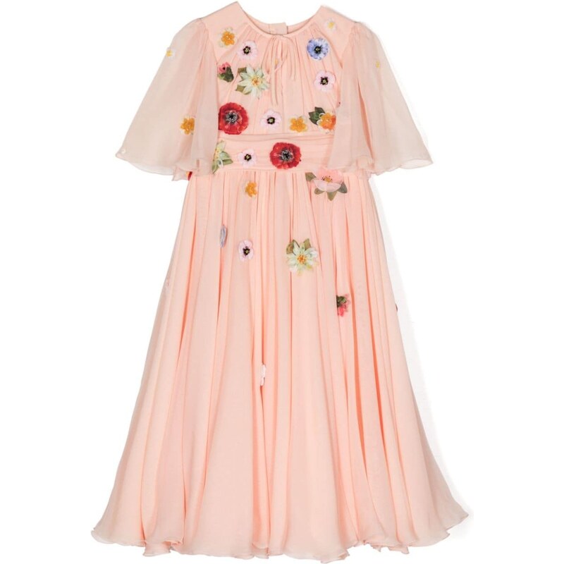 Dolce & Gabbana Kids Abito con ricamo a fiori - Rosa - Stileo.it