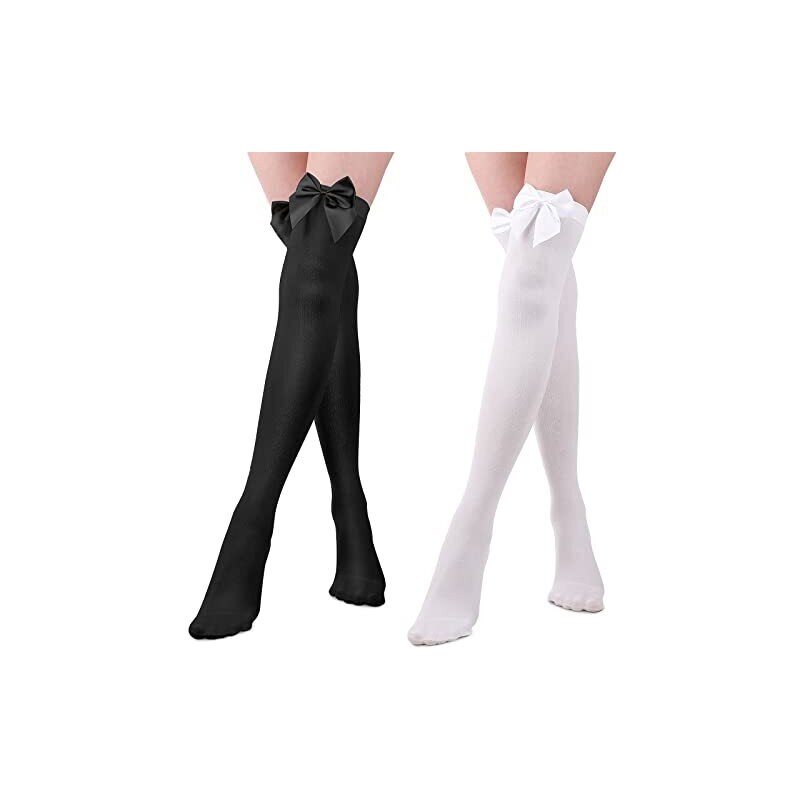 Geyoga 2 Paia Calze Autoreggenti con Fiocco Opaco a Coscia Alta Bianco ...