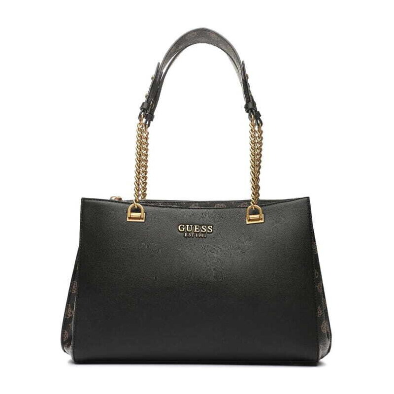 Guess borsa nera donna con manici in metallo con logo all over laterale ...