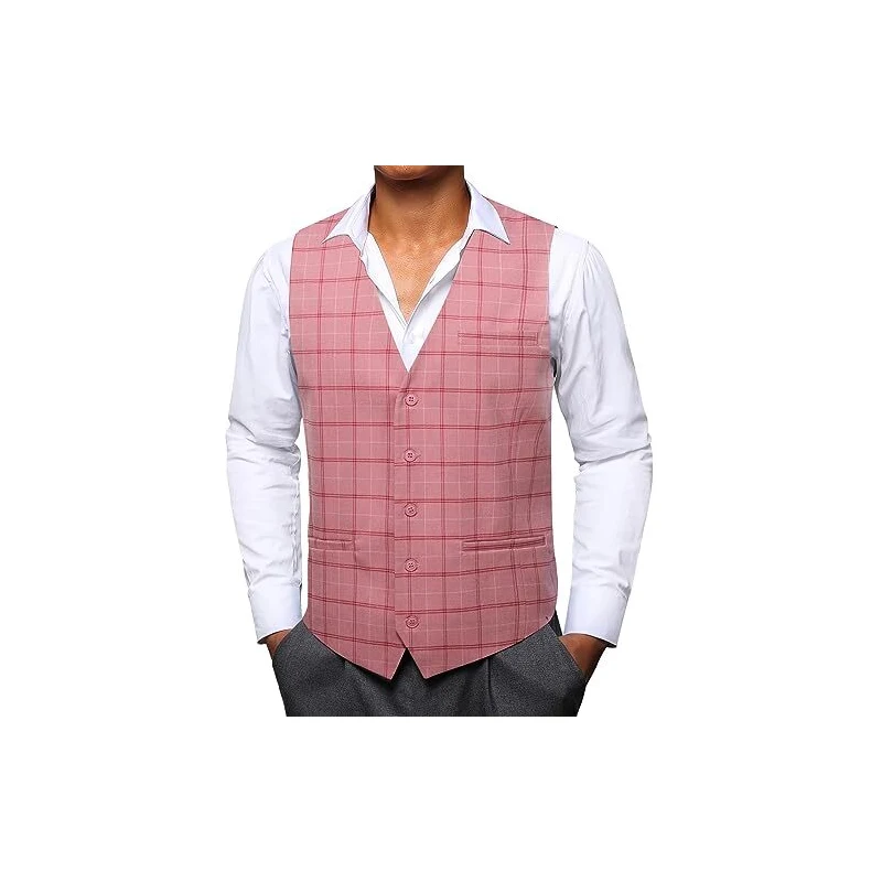 Barry.Wang Gilet da uomo in tweed a spina di pesce, a quadri, formale ...