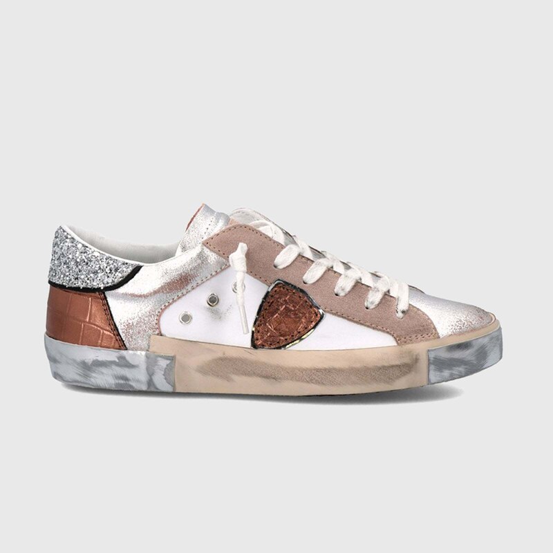 Philippe Model Sneakers Prsx Veau Croco Glitter, Pelle Bianco/rosa ...