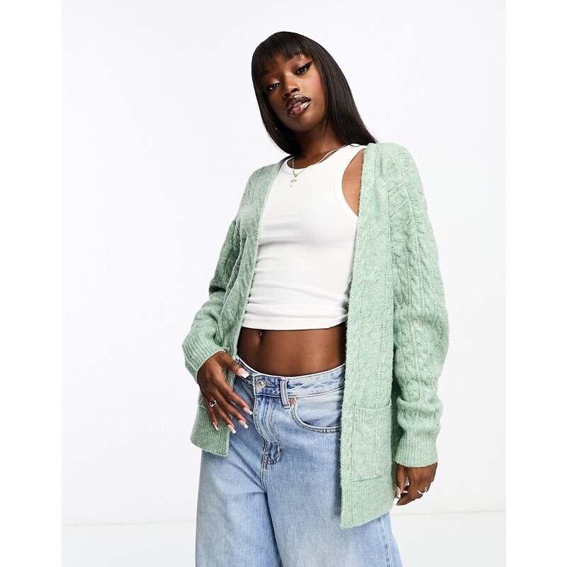 Threadbare - Daisy - Cardigan in maglia a trecce verde salvia - Stileo.it