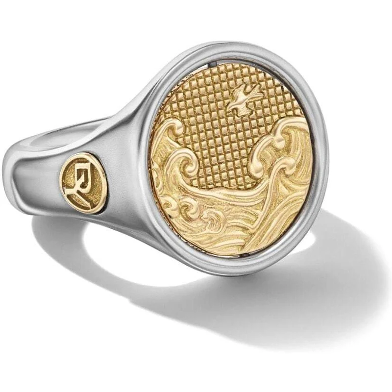 David Yurman Anello a sigillo Amulet Fire & Water in oro giallo 18kt e ...