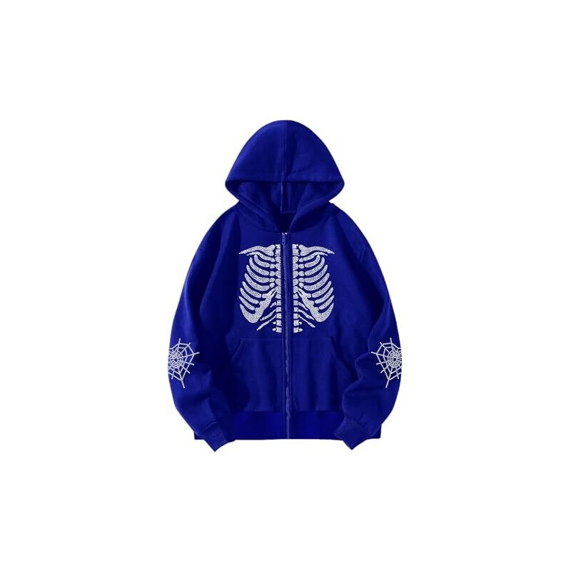 MaNMaNing Felpe con Cappuccio Skeleton Zip Up E-Girl Top Y2K Rib Cage ...