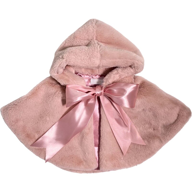 Mantella Elegante Con Cappuccio In Ecopelliccia Con Fiocco In Raso ...