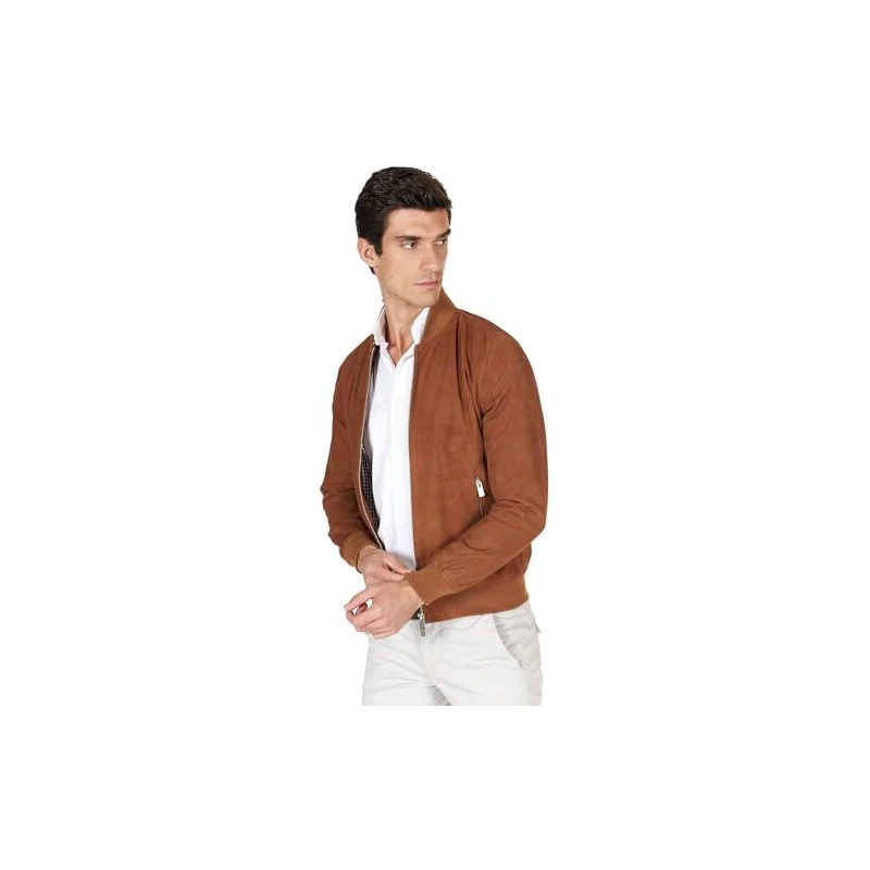 D'Arienzo Giacca Camoscio Renna Uomo Cuoio Bomber Scamosciato Vera ...