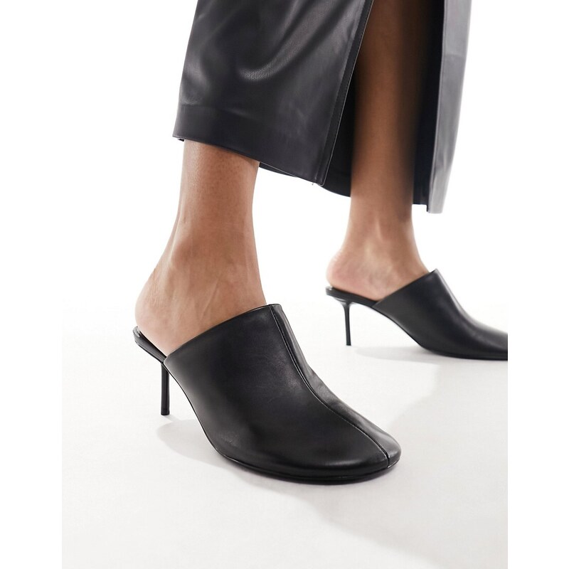 Mango - Sabot in pelle nera con tacco-Nero - Stileo.it
