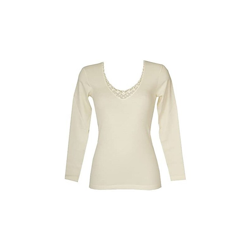 RAGNO Camiciola Donna Manica Lunga con Pizzo 85% Lana Merino e 15% Seta ...